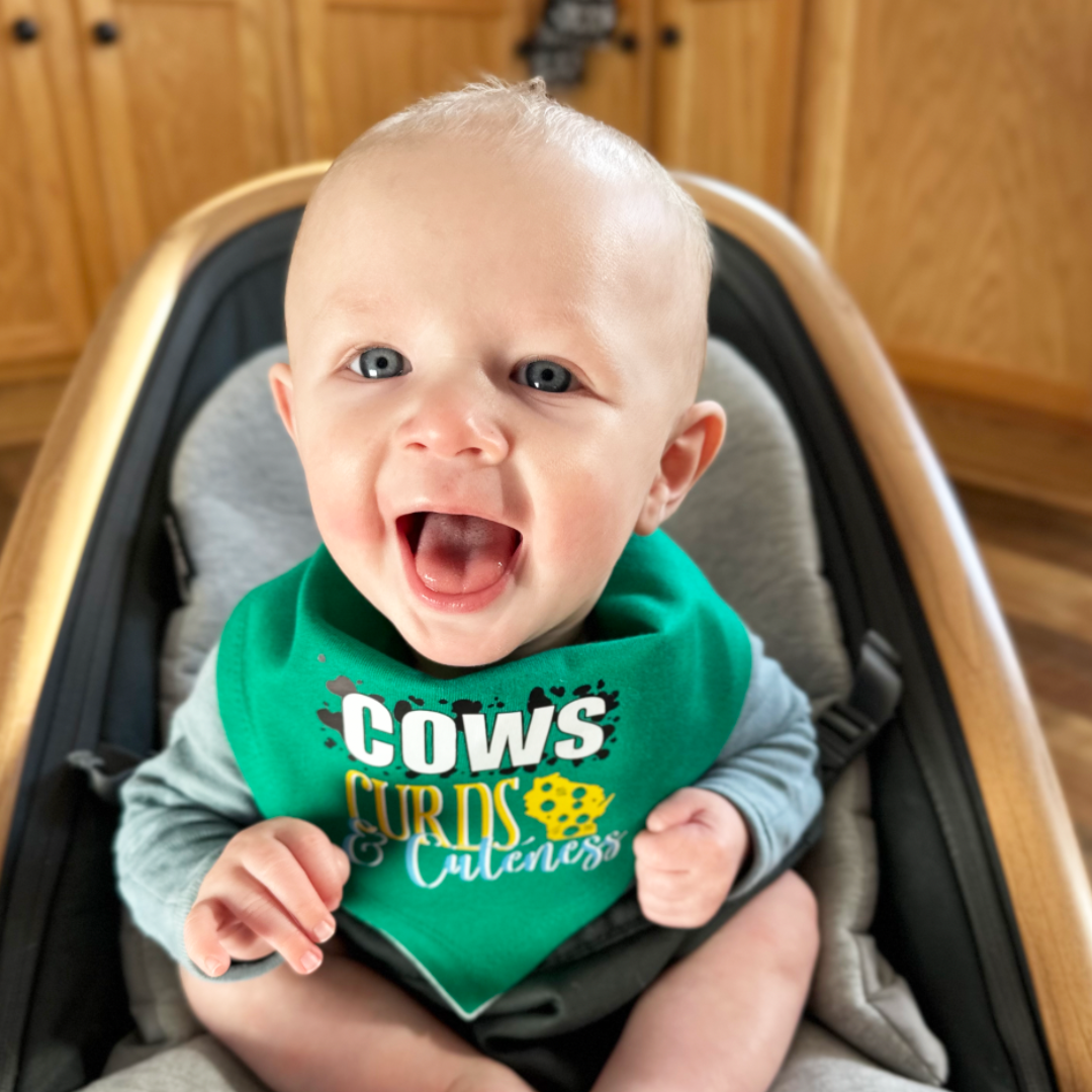 "Cows Curds & Cuteness" Baby Bib – Discover Wisconsin